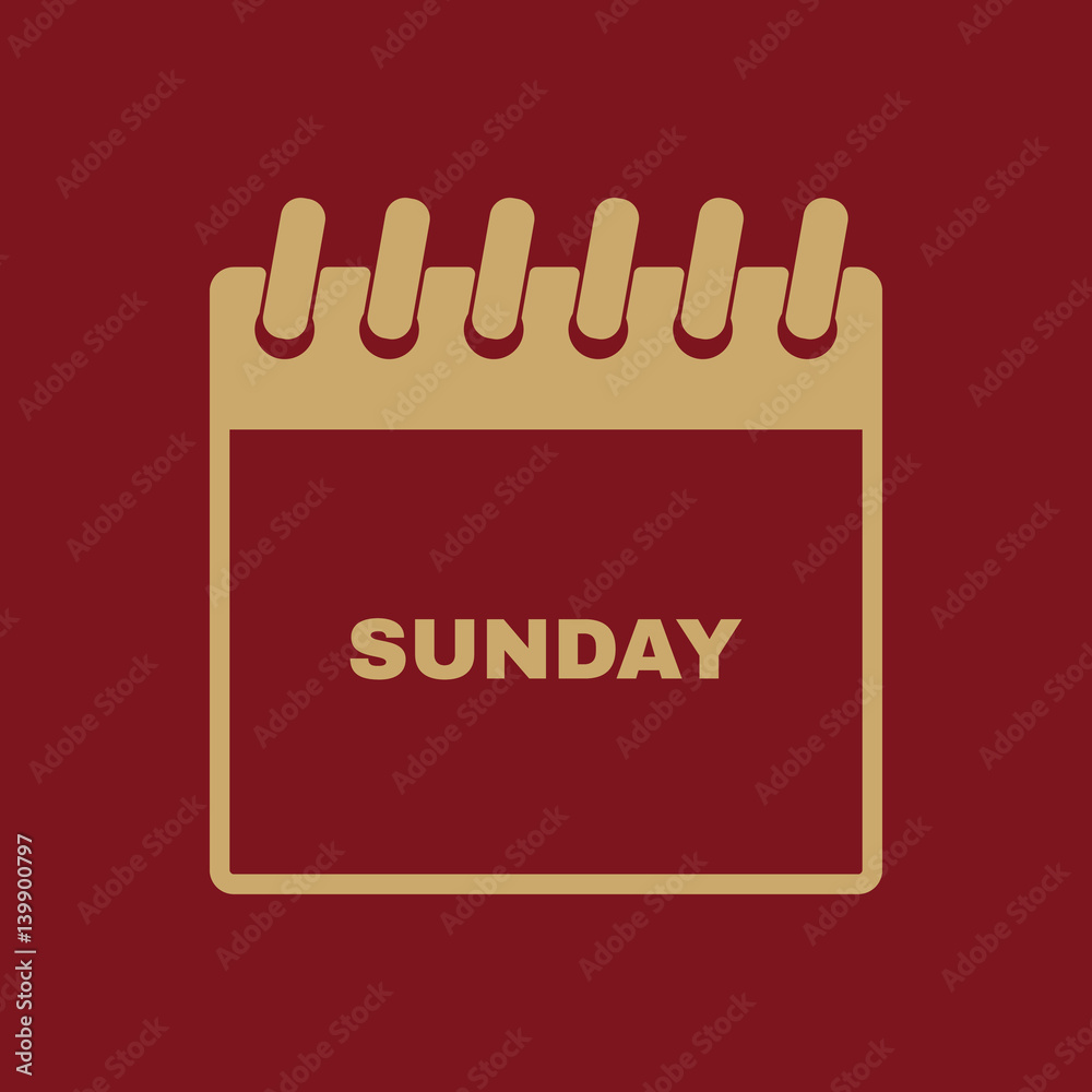 Sunday icon. Sun and calendar, data symbol. Flat design. Stock - Vector ...