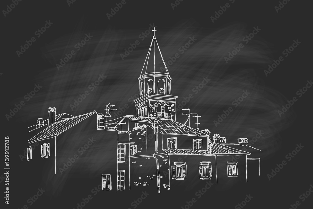 vector sketch of architecture of Zadar on chalkboard background ...