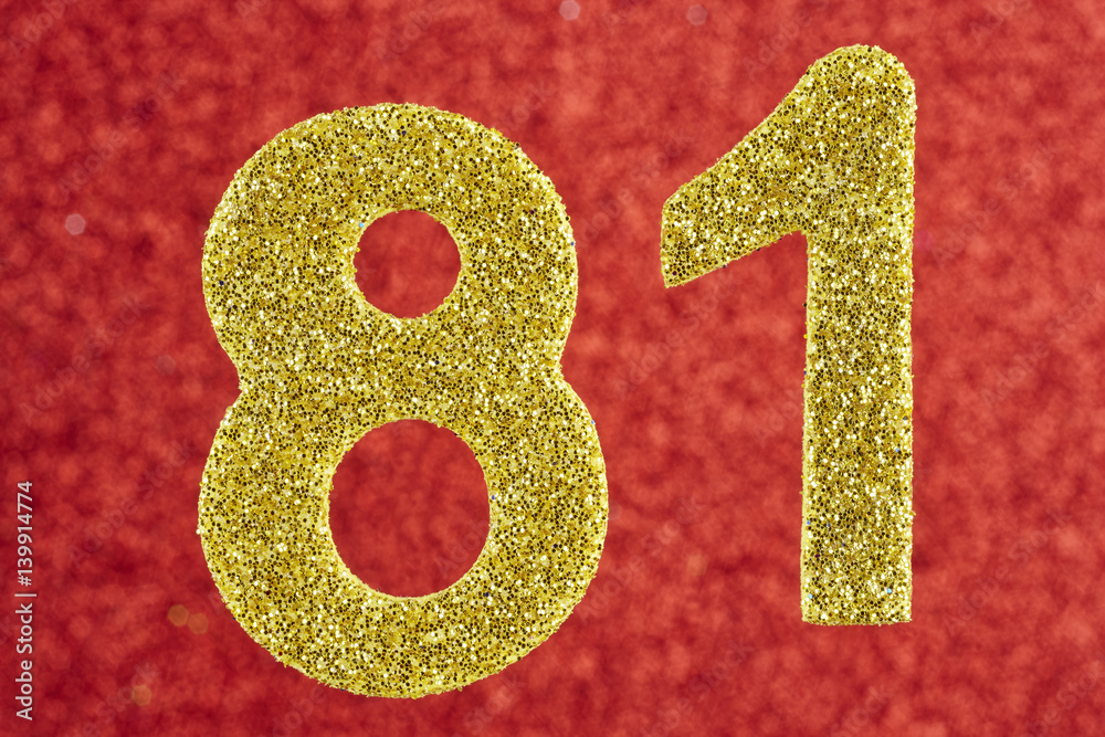 Number eighty-one yellow color over a red background. Anniversary ...