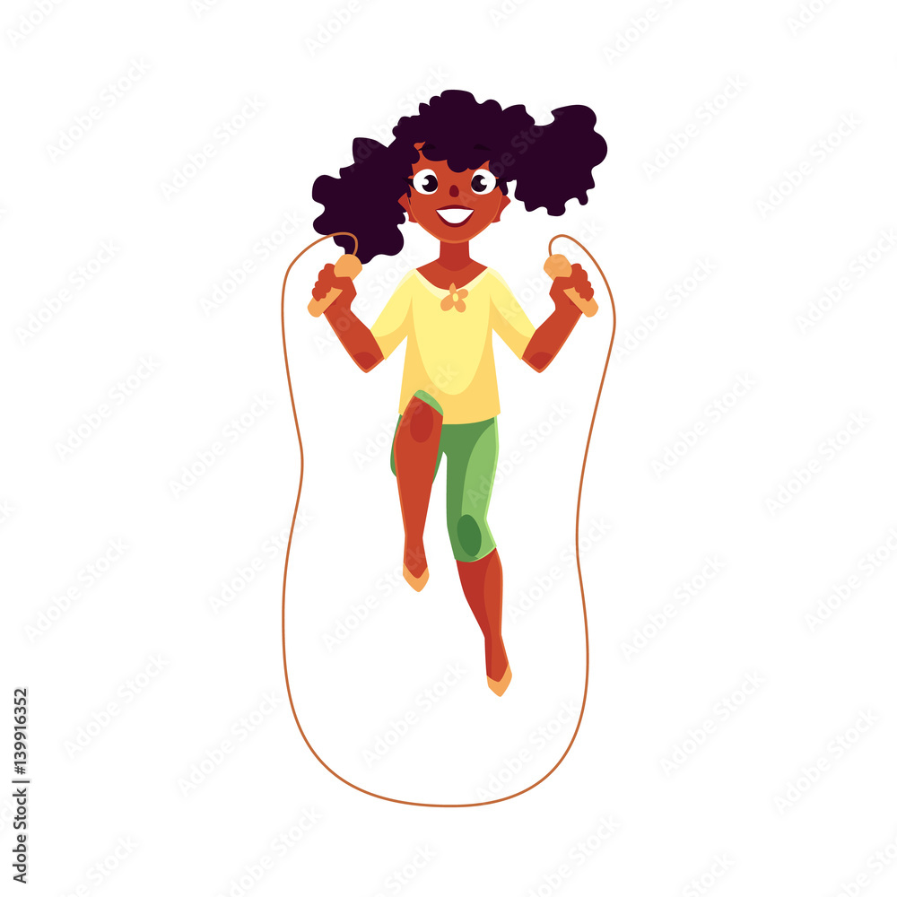 Teenage Caucasian girl playing with jumping rope at the playground ...