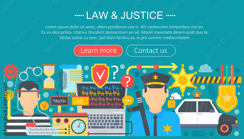 Law and justice design concept with policeman and car infographics ...