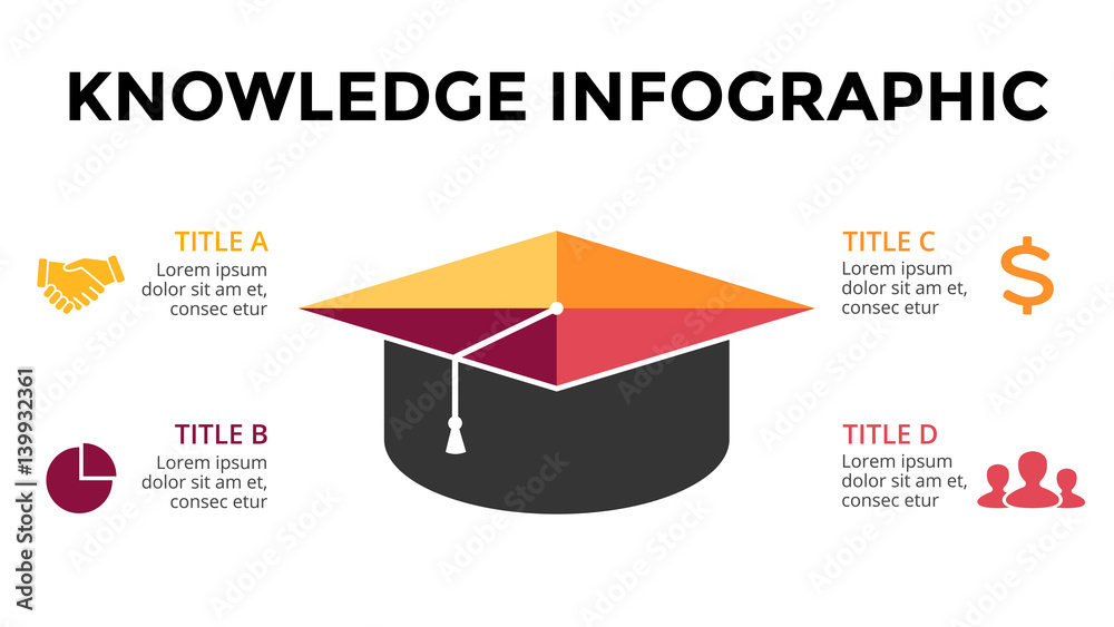 Vector graduation cap infographic, education diagram, knowledge chart ...