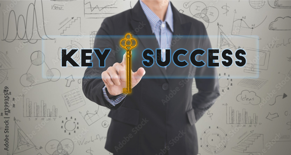 Businessman hand pressing wording key to success. sign on virtual ...