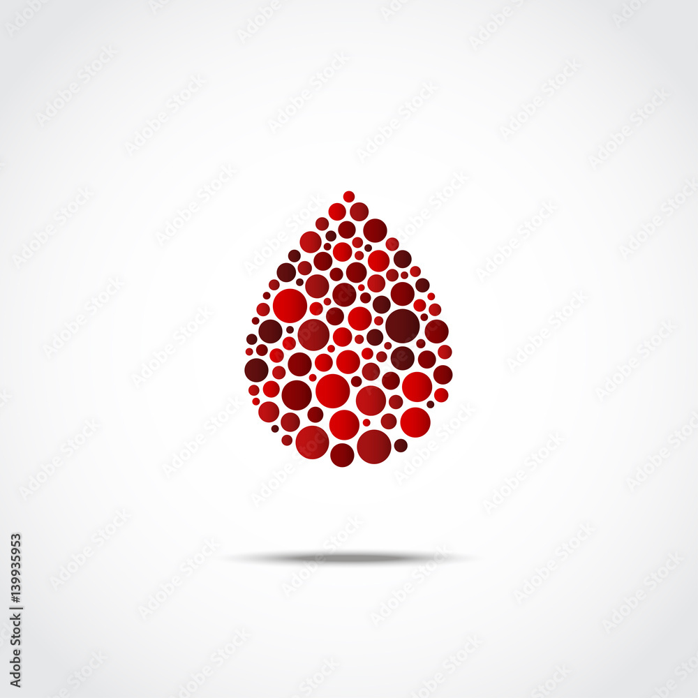 Abstract drop of blood. Drop of dots of different sizes. Vector ...