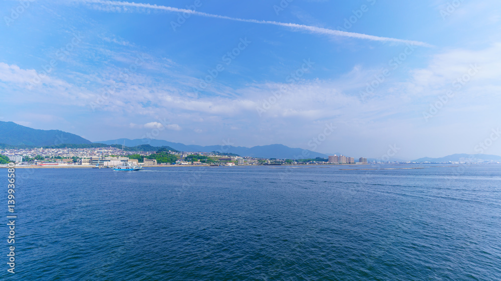 Scenery of inland sea between Miyajimaguchi and Miyajima island ...