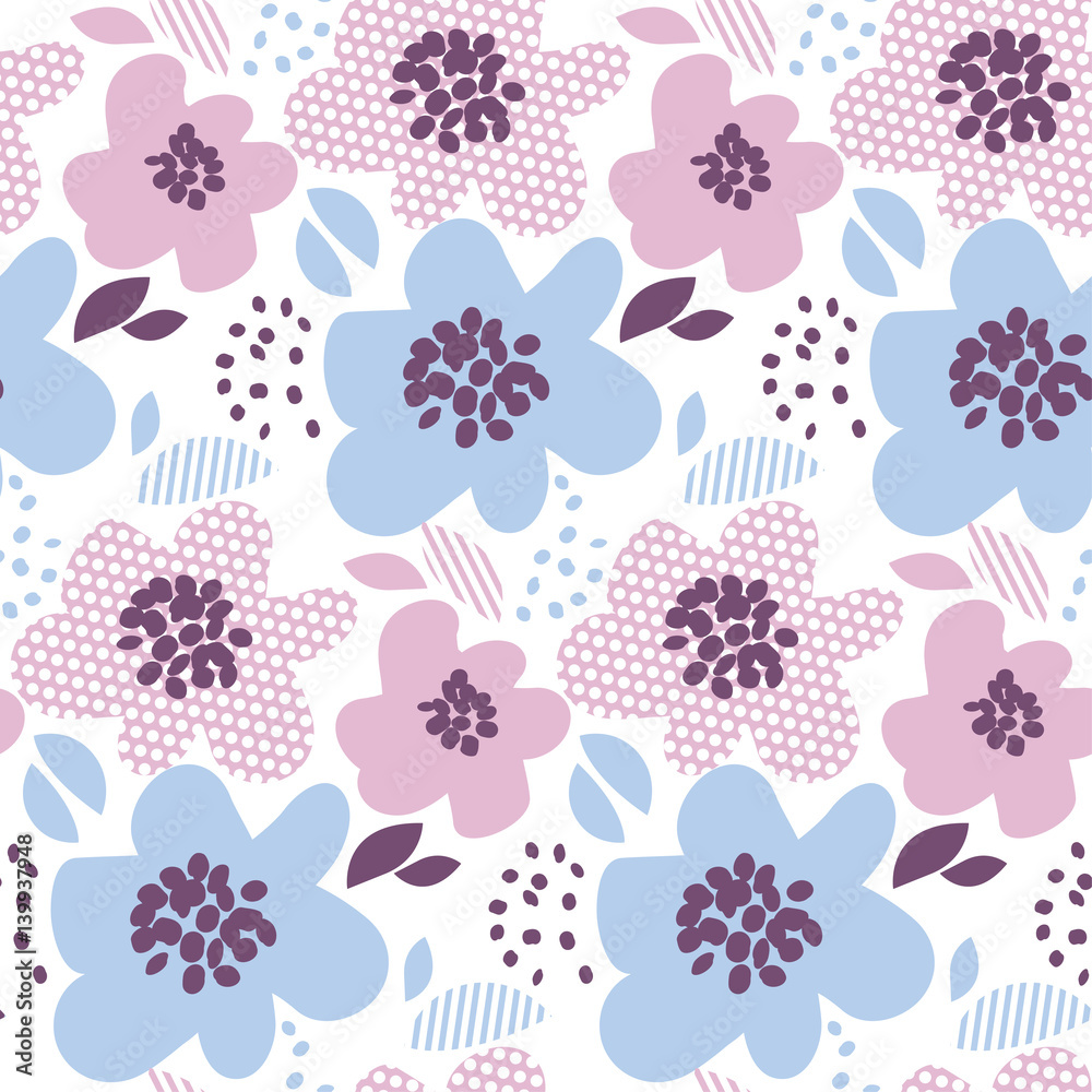 Tender color abstract floral seamless pattern in geometry style. Spring ...