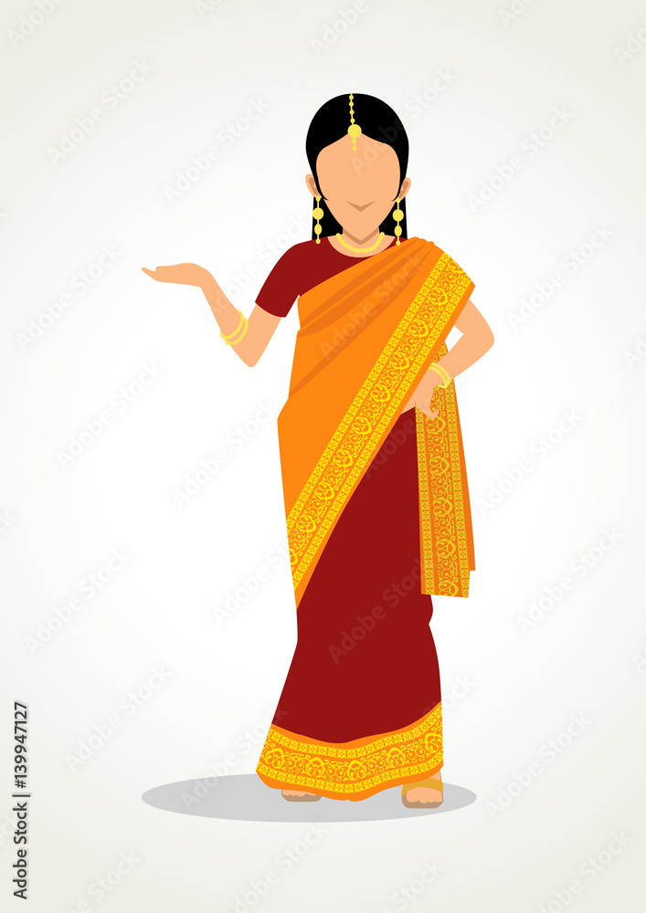 Simple Cartoon Traditional India Woman Stock Vector | Adobe Stock