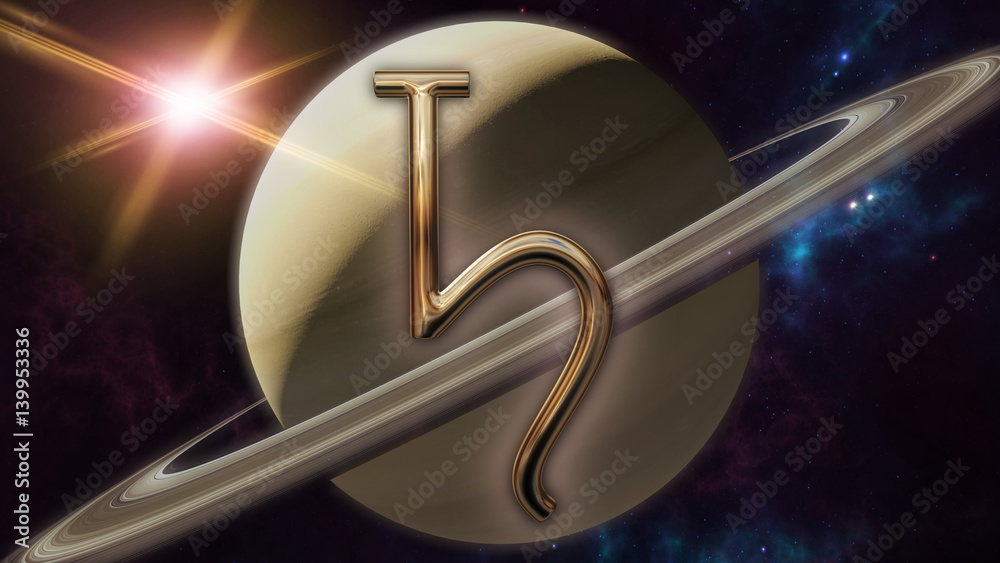 Saturn zodiac horoscope symbol and planet. 3D rendering Stock ...