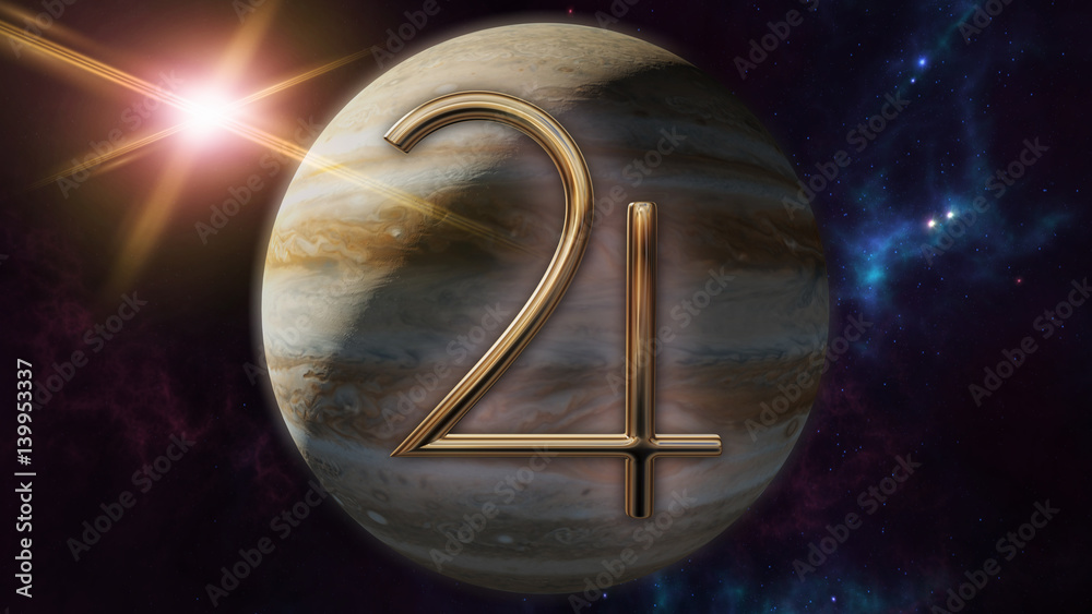 Jupiter zodiac horoscope symbol and planet. 3D rendering Stock ...