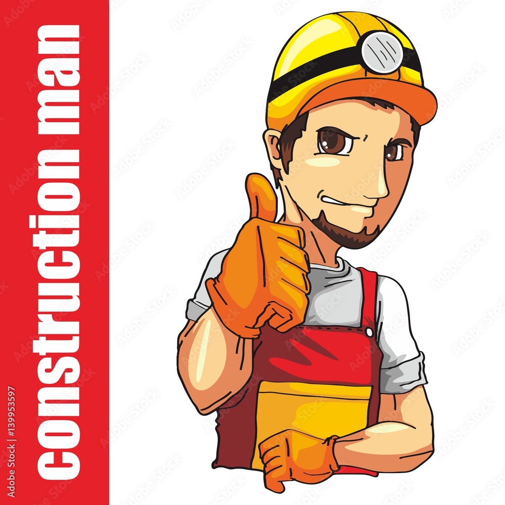 CARTOON construction man character mascot Stock Vector | Adobe Stock