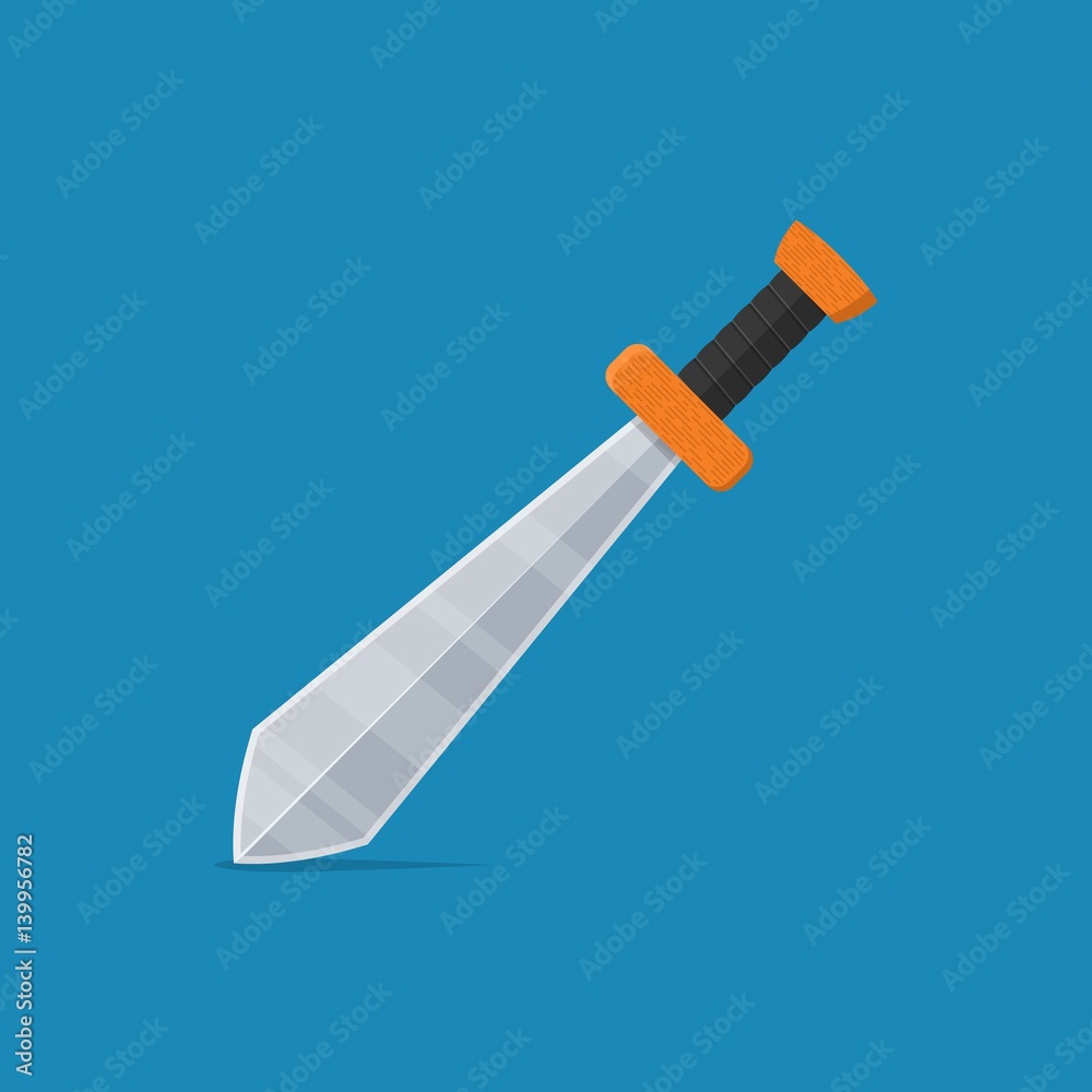 Sword icon in flat style isolated on blue background. Arms vector ...