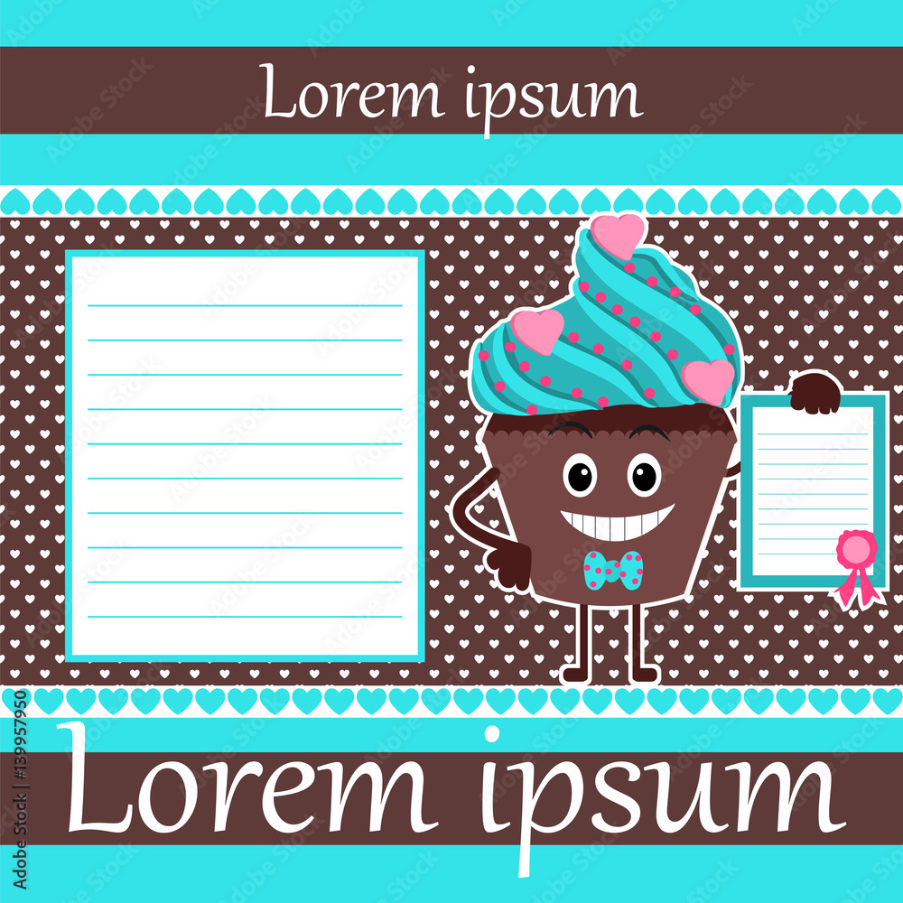 Cute and funny cupcake. Template for invitation, card, banner, label ...