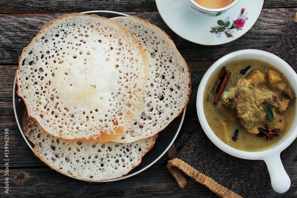 Appam /Palappam with Mutton stew- Kerala Easter Breakfast Stock Photo ...