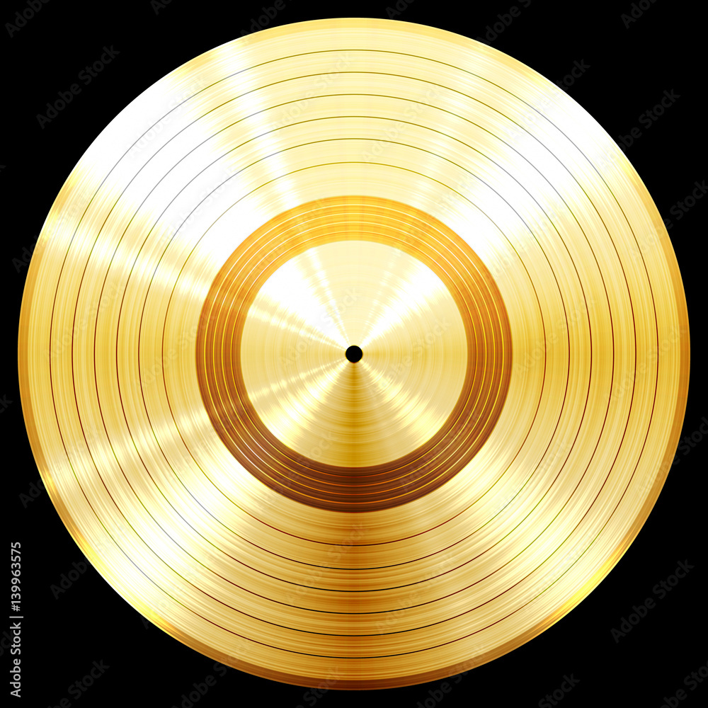 Gold record music disc award isolated on black background. Stock ...