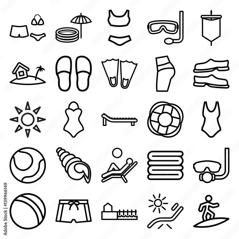 Set of 25 beach outline icons Stock Vector | Adobe Stock