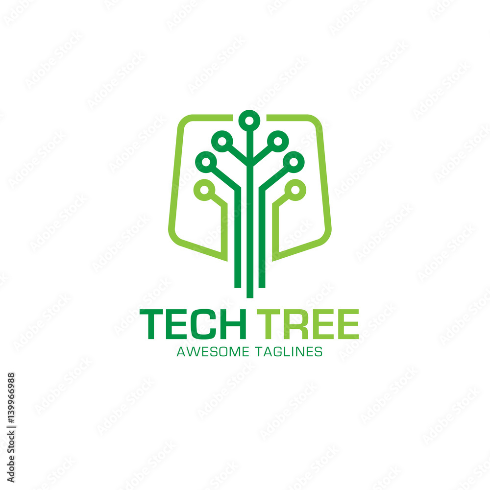 tech tree logo concept- vector logo concept illustration. green network ...