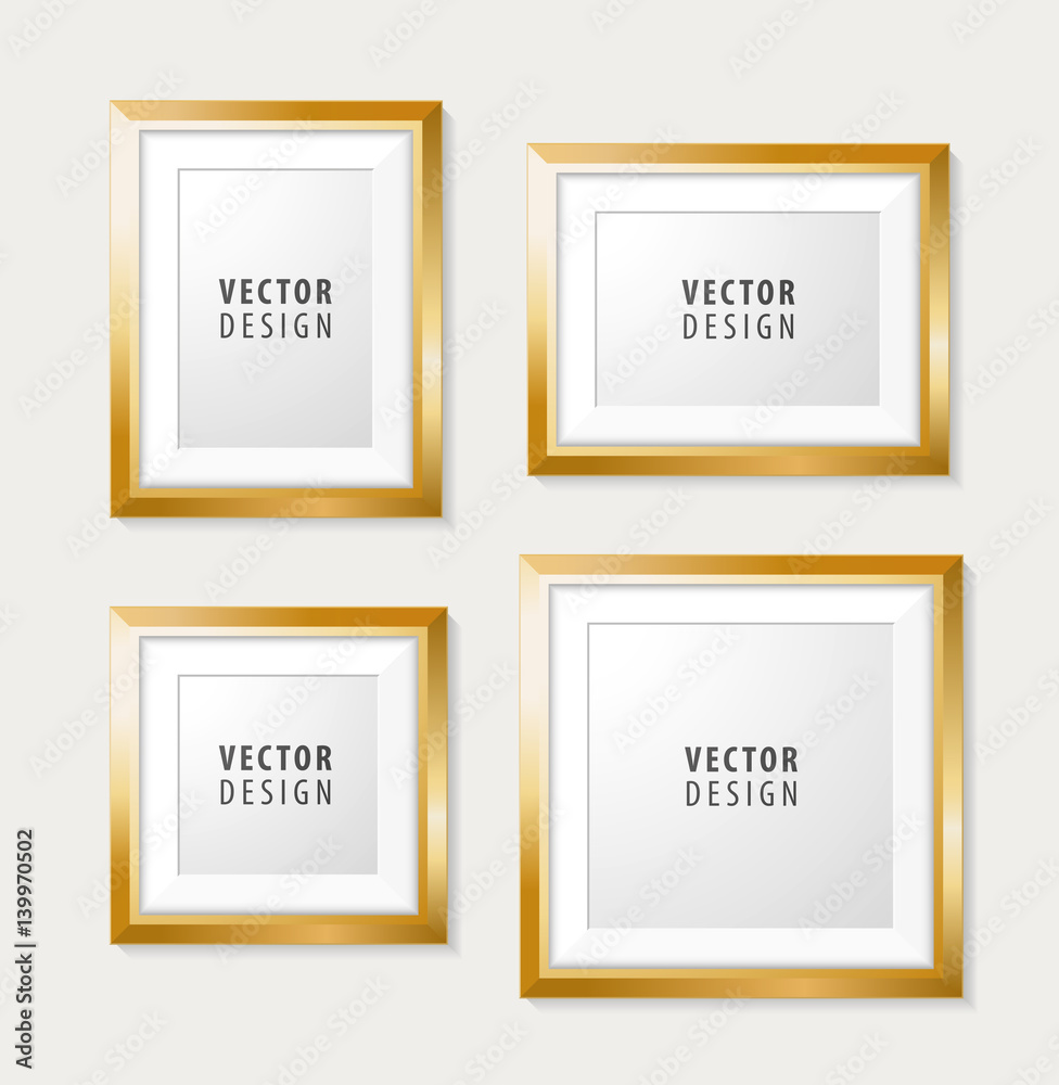 Set of Realistic Minimal Isolated Golden Frames on White Background for ...