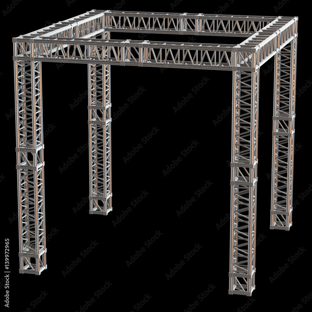Steel truss girder rooftop construction. 3d render on black Stock ...