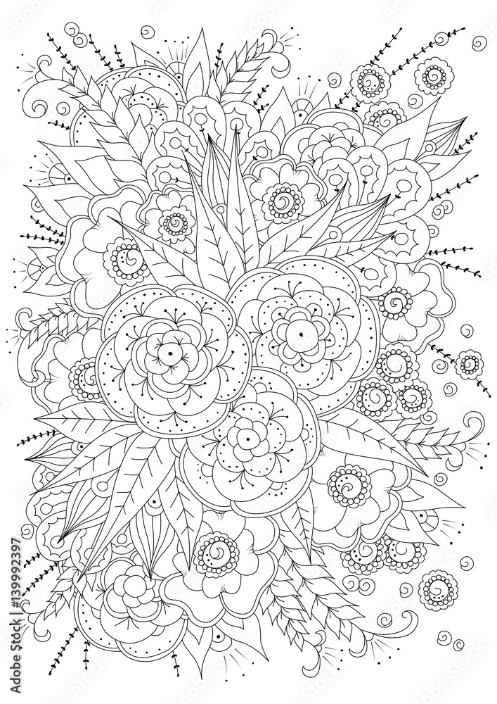 Hand drawn backdrop. Coloring book, page for adult and older children ...