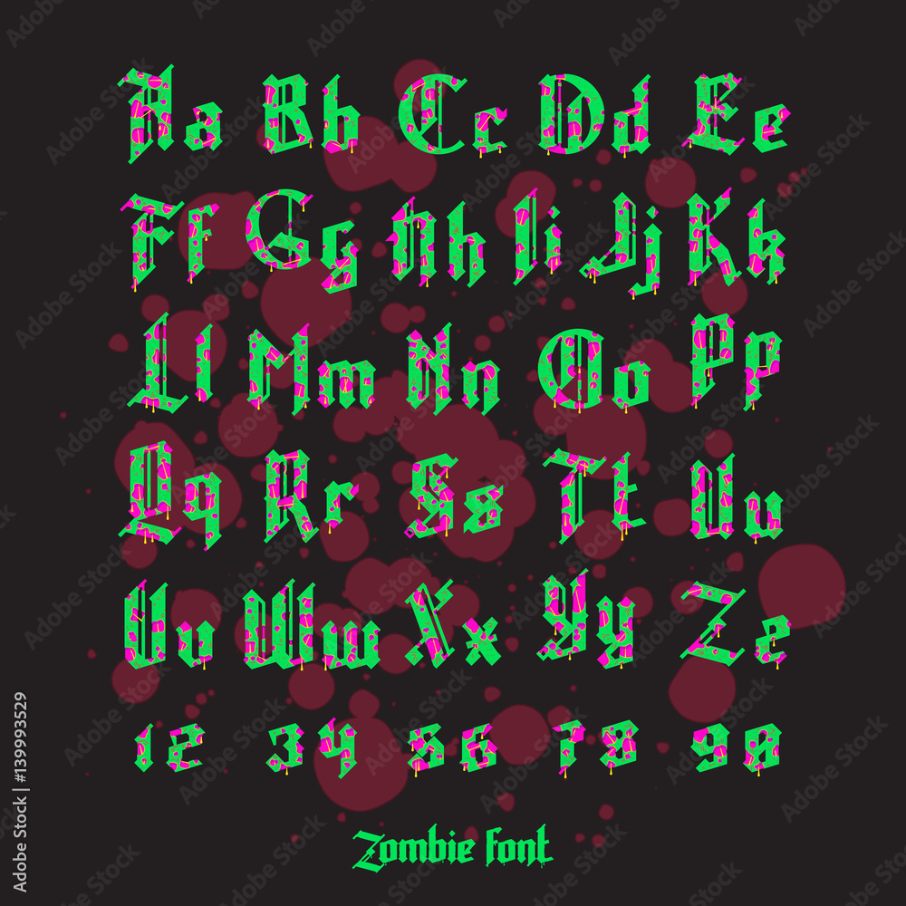 Acid zombie gothic font set Stock Vector | Adobe Stock