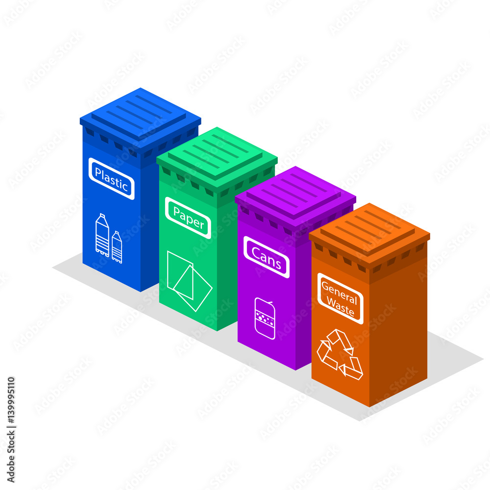 Isometric 3D concept vector illustration Sorting of garbage in garbage ...
