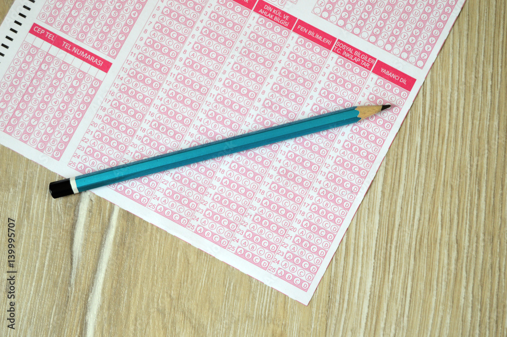 Exam optics, optical paper, student and exam optics paper, marked ...