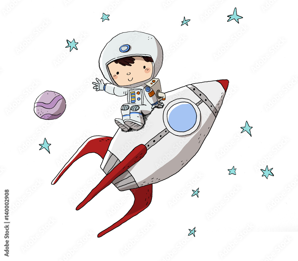 Astronauta en un cohete. Sentado en un cohete dando un viaje espacial ...
