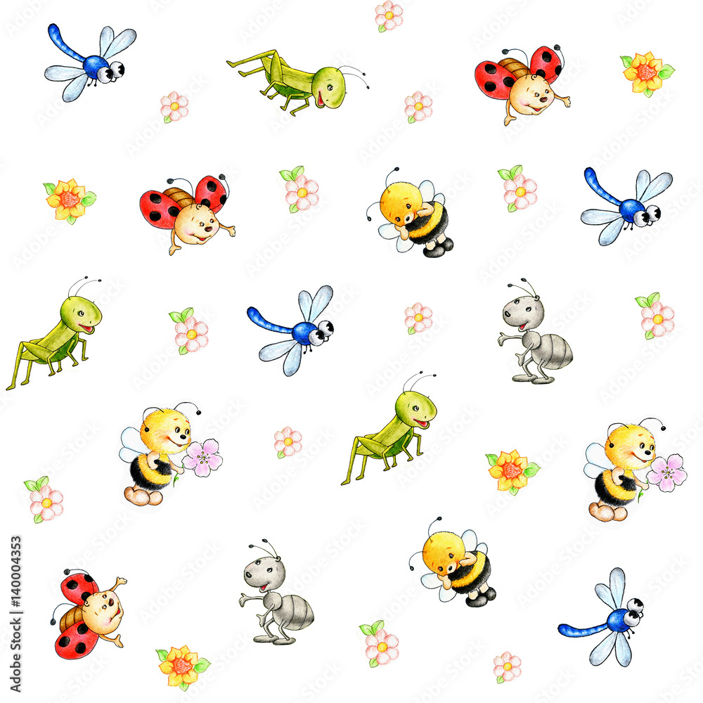 Cute insects background patterns Stock Illustration | Adobe Stock