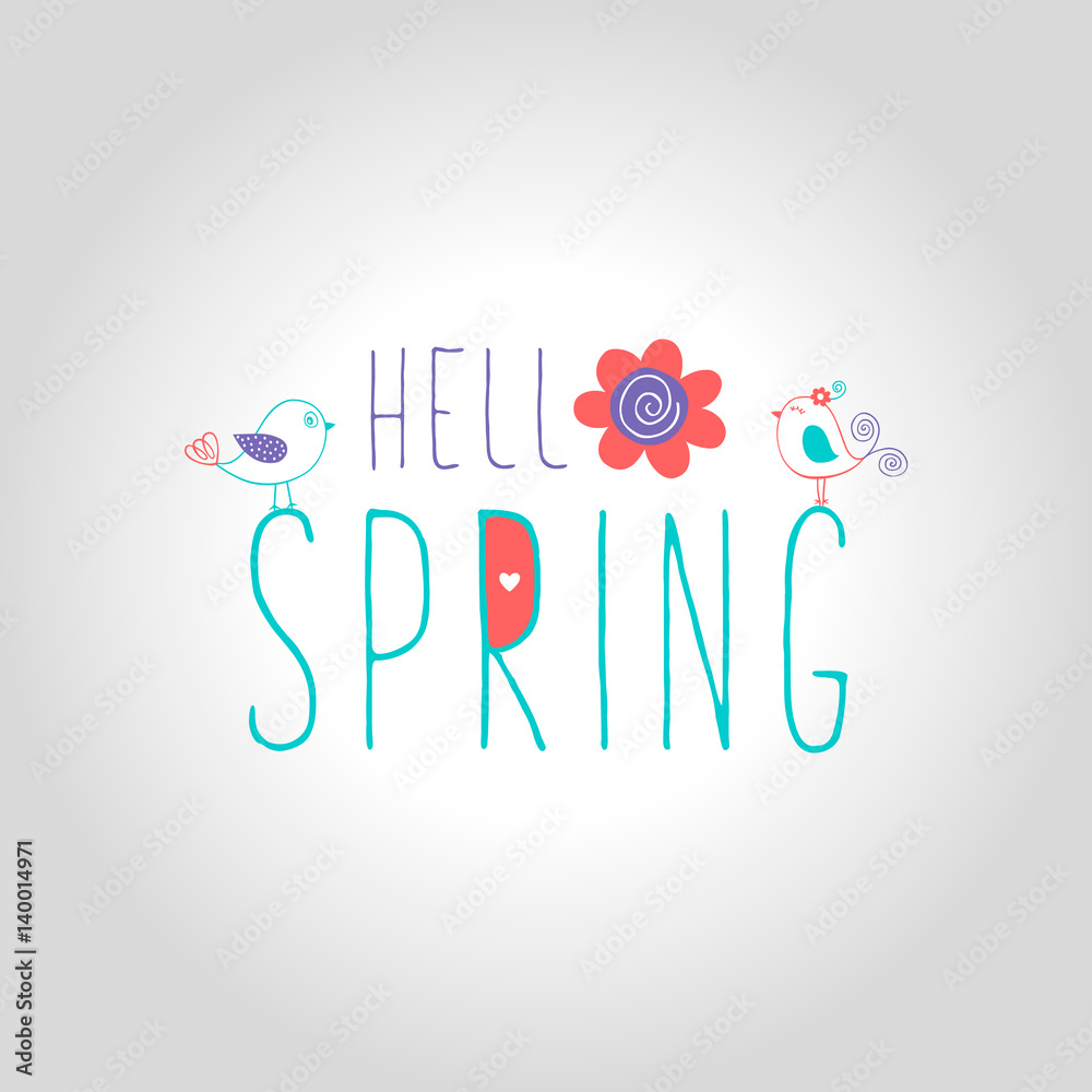 hello spring lettering, handwritten and calligraphy vector illustration ...