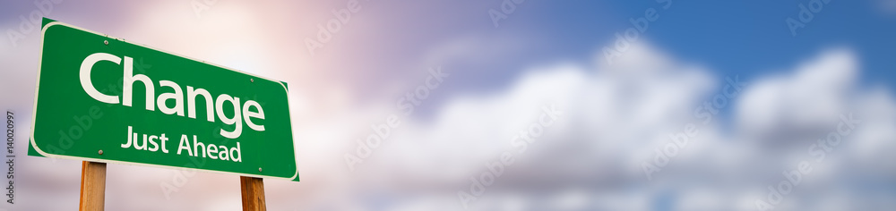 Change Green Road Sign Wide Banner with Room For Text and Dramatic ...