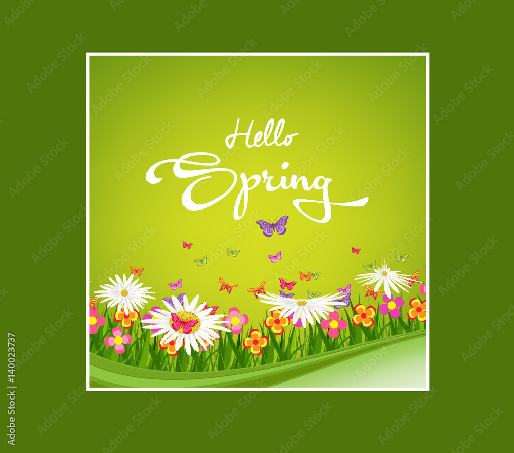 Inscription Spring Time on background with spring flowers and ...