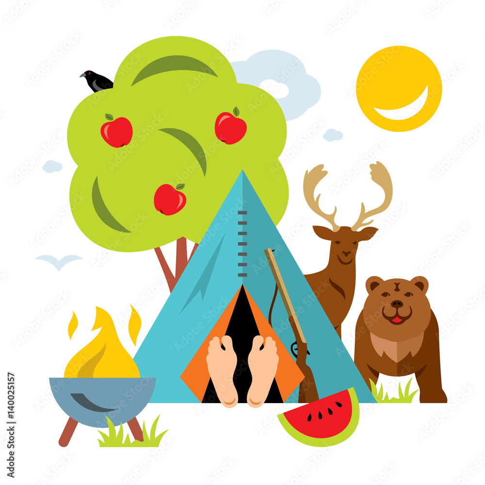 Vector Hunting Concept. Flat style colorful Cartoon illustration. Stock ...