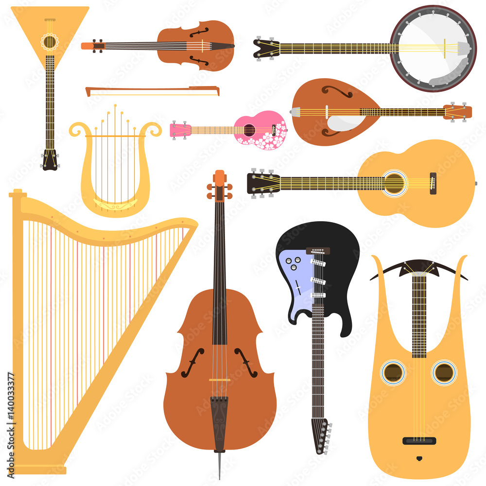 Stringed musical instruments set classical orchestra art sound tool and ...