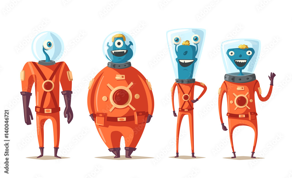 Friendly aliens. Cartoon vector illustration Stock Vector | Adobe Stock