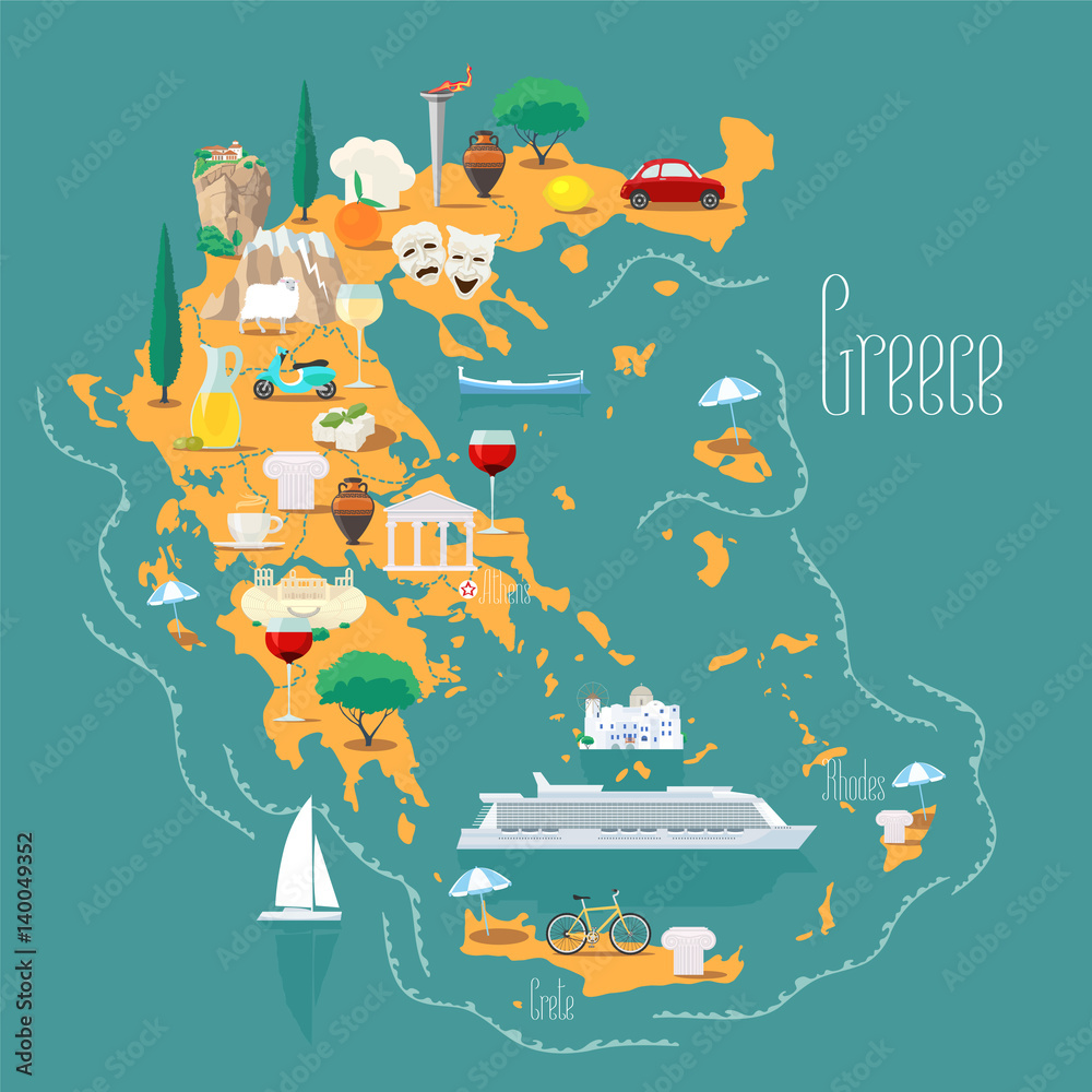 Map of Greece with islands vector illustration, design Stock Vector ...