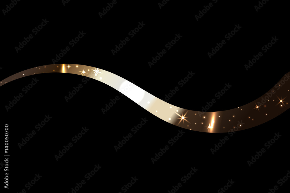 Gold wave ribbon. Golden abstract wavy line isolated on black ...