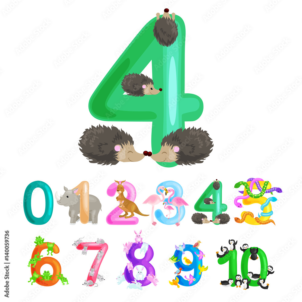 ordinal number 4 for teaching children counting four hedgehogs with the ...