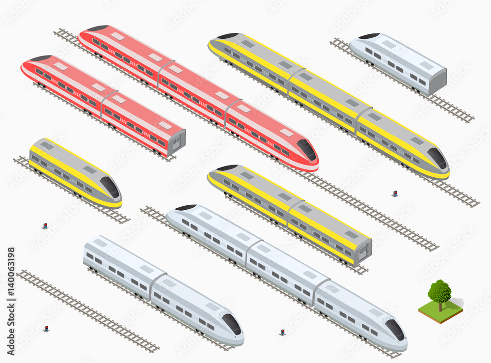 Fast modern high speed train. Vector flat 3d isometric illustration of ...
