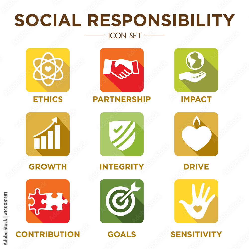 Social Responsibility Solid Icon Set Stock Vector | Adobe Stock