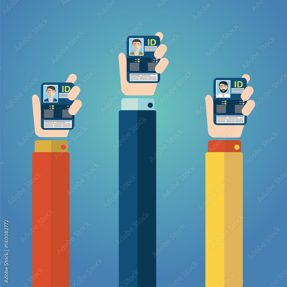 Cartoon businessman Hands holding Id cards. vector illustration in flat ...