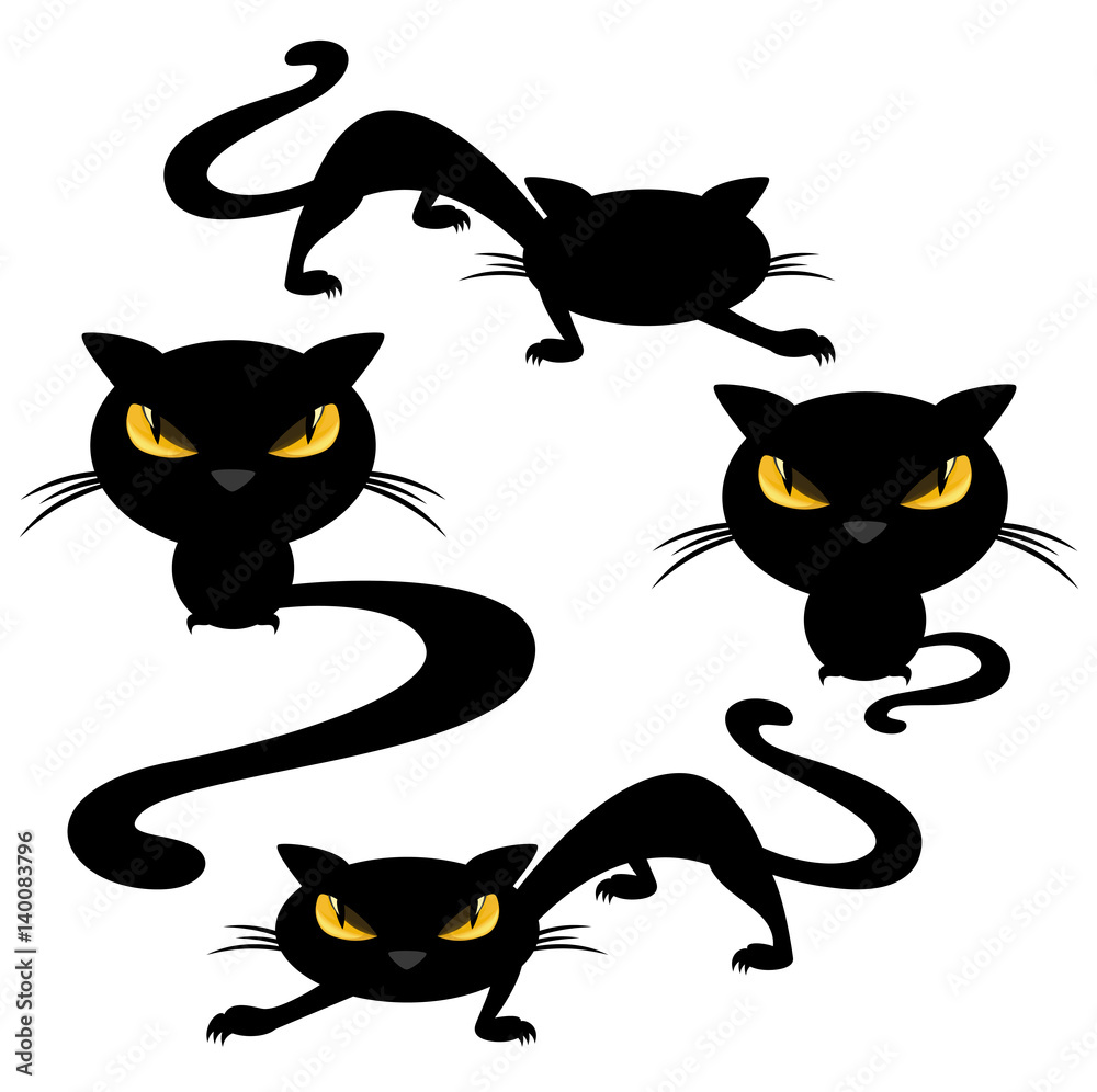 funny evil black cats - halloween vector set Stock Vector | Adobe Stock