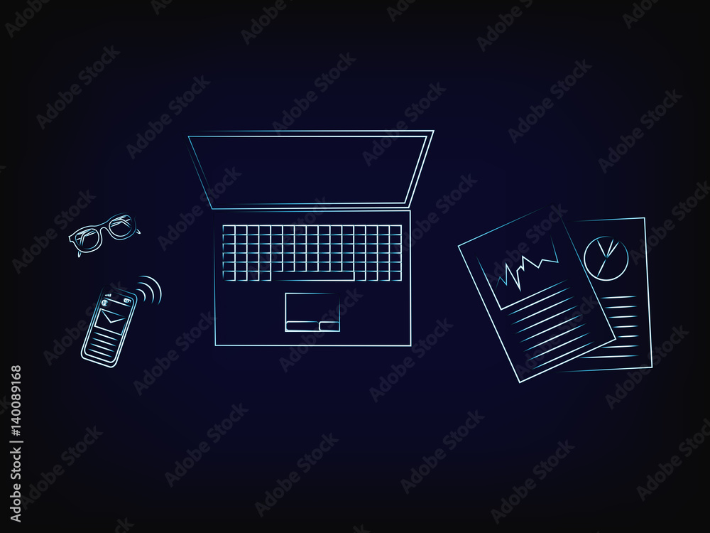 office objects on a desk from above, vector Stock Vector | Adobe Stock