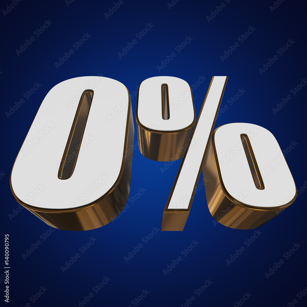 0 percent on blue background. 3d render illustration. Stock ...