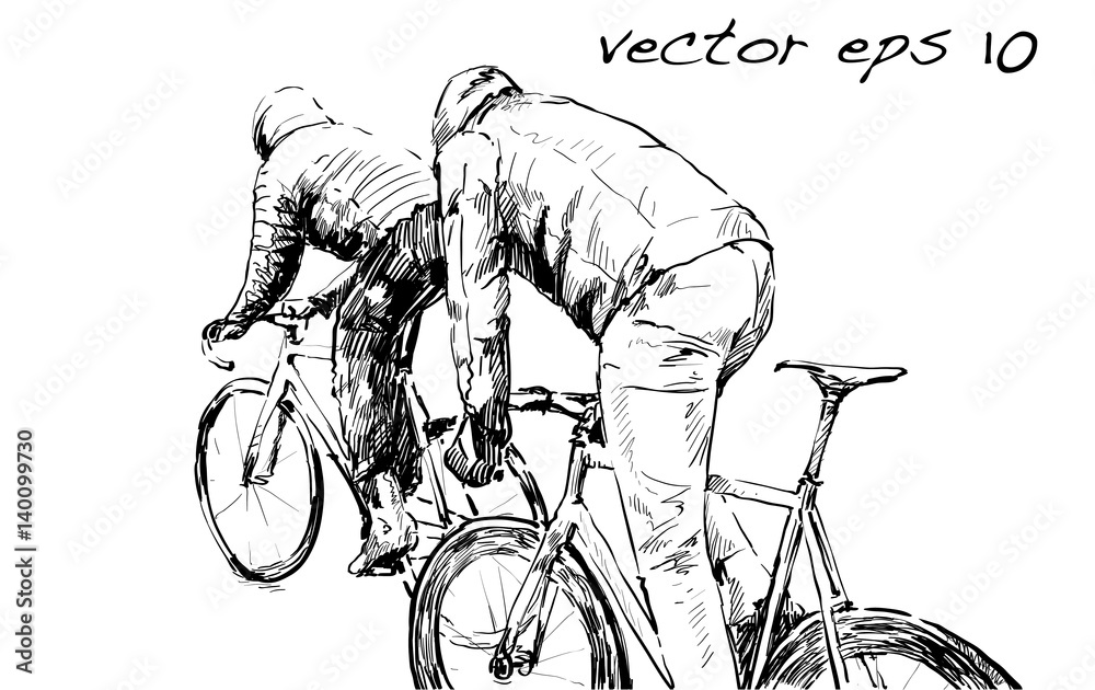Sketch of cyclist riding fixed gear bicycle on street, illustration ...