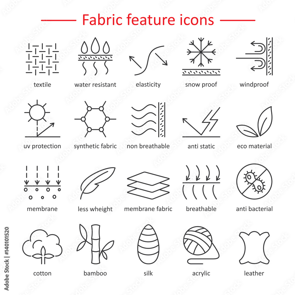 Fabric feature line icons. Pictograms with editable stroke for g Stock ...