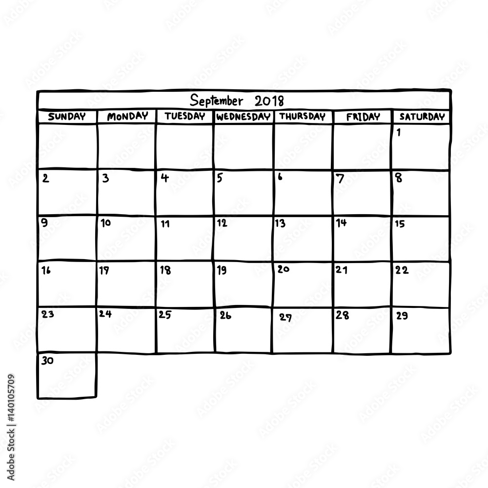 calendar September 2018 - vector illustration sketch hand drawn with ...