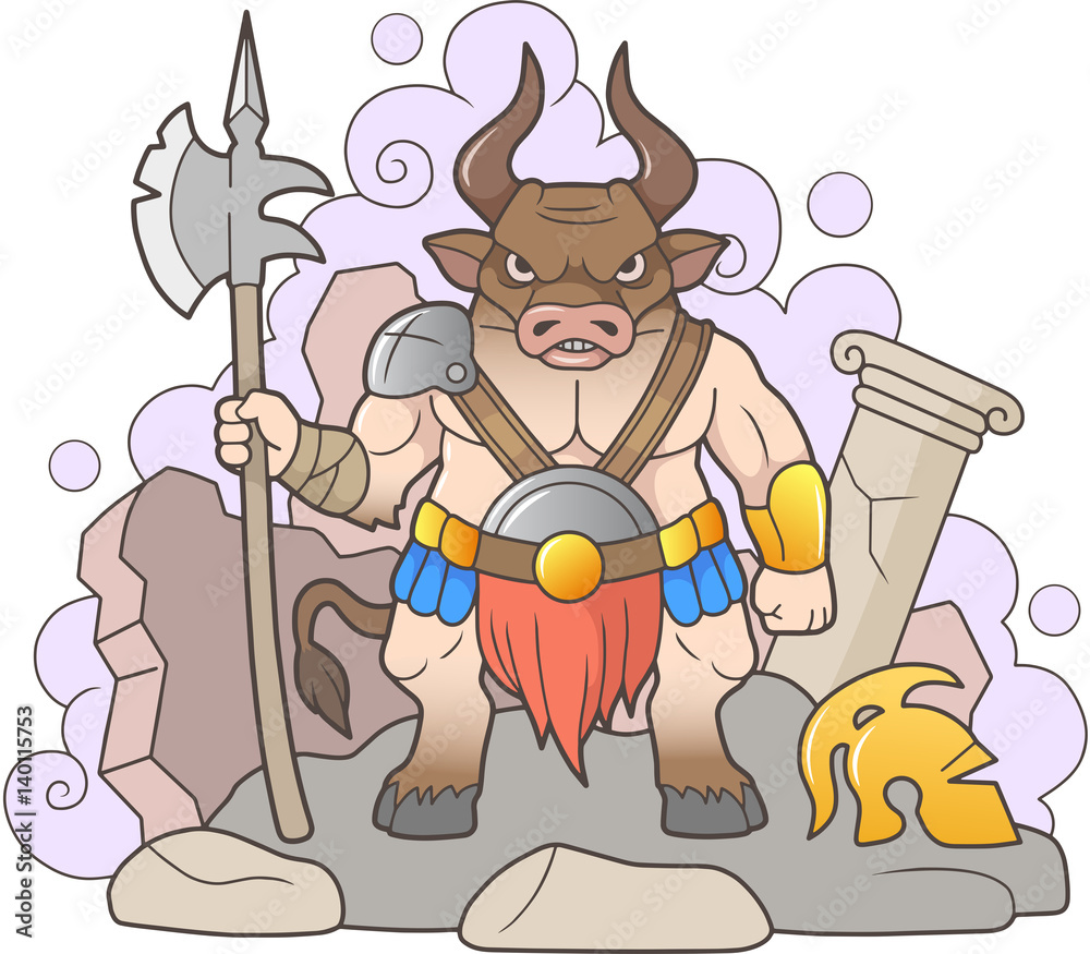 Cartoon horned minotaur Stock Vector | Adobe Stock