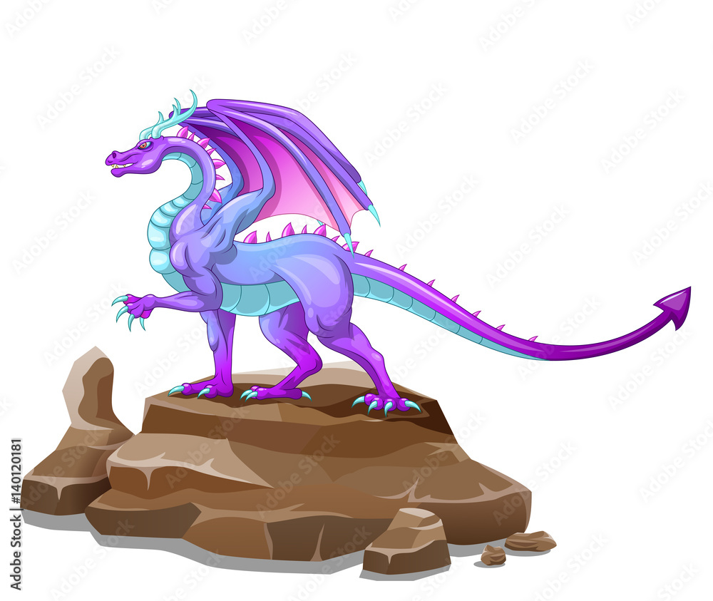 Dragon on the rock cartoon. Vector illustration Stock Vector | Adobe Stock