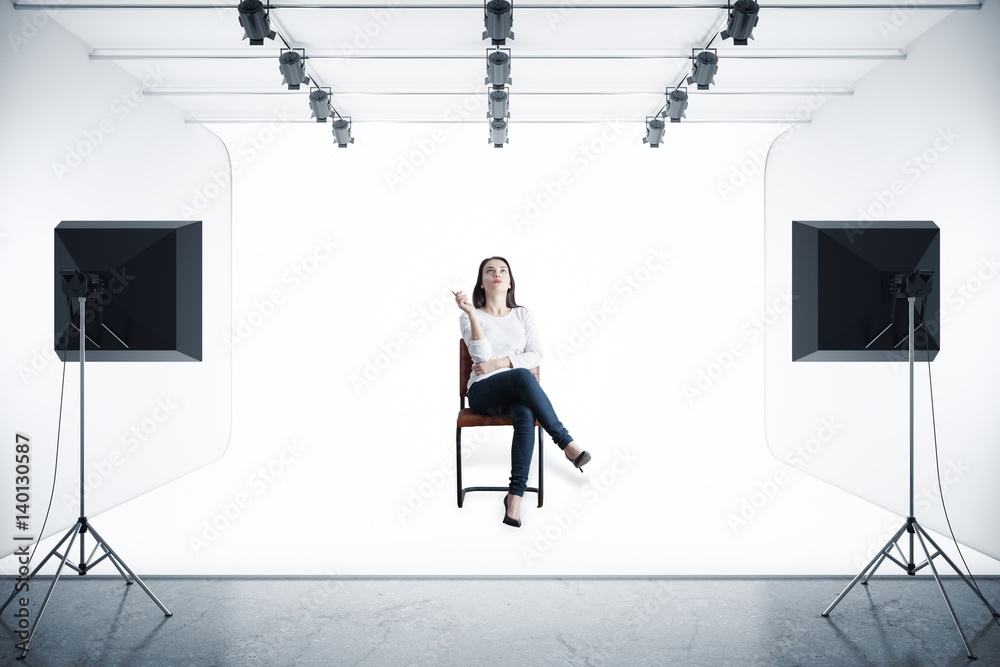 Woman in photo studio Stock-Foto | Adobe Stock