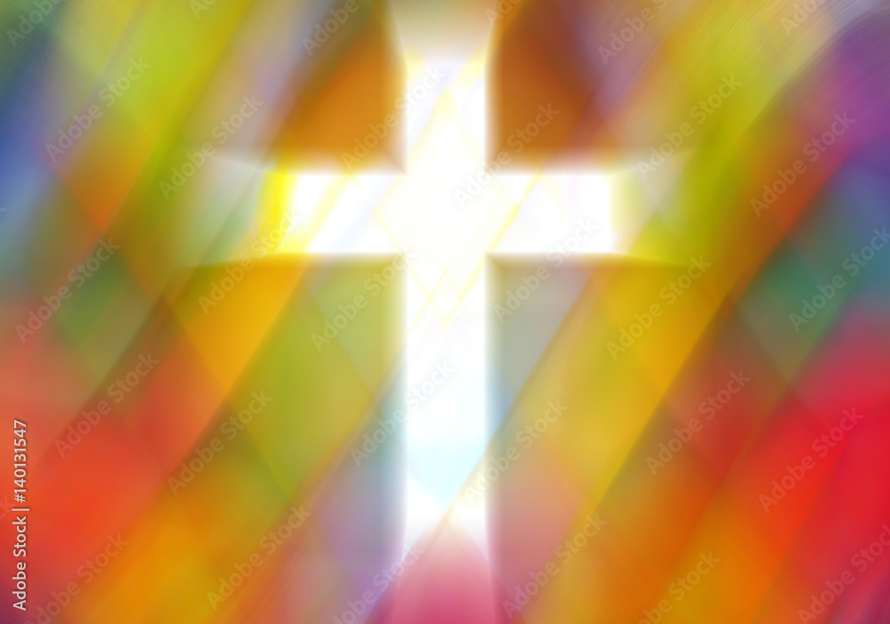 Light cross cut out on an Abstract pastel colorful background with copy ...